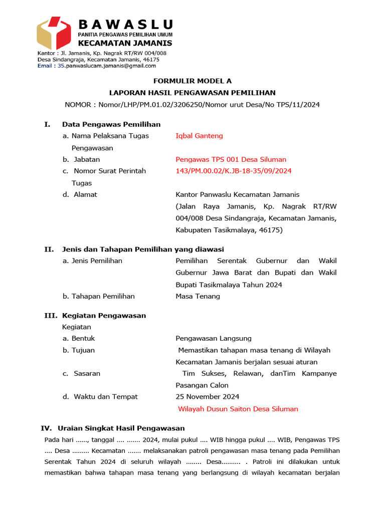 Format LHP PTPS Masa Tenang | PDF