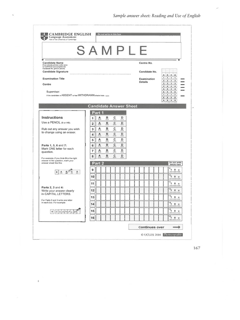 FCE TEST 7 For Schools - Answer Sheets | PDF