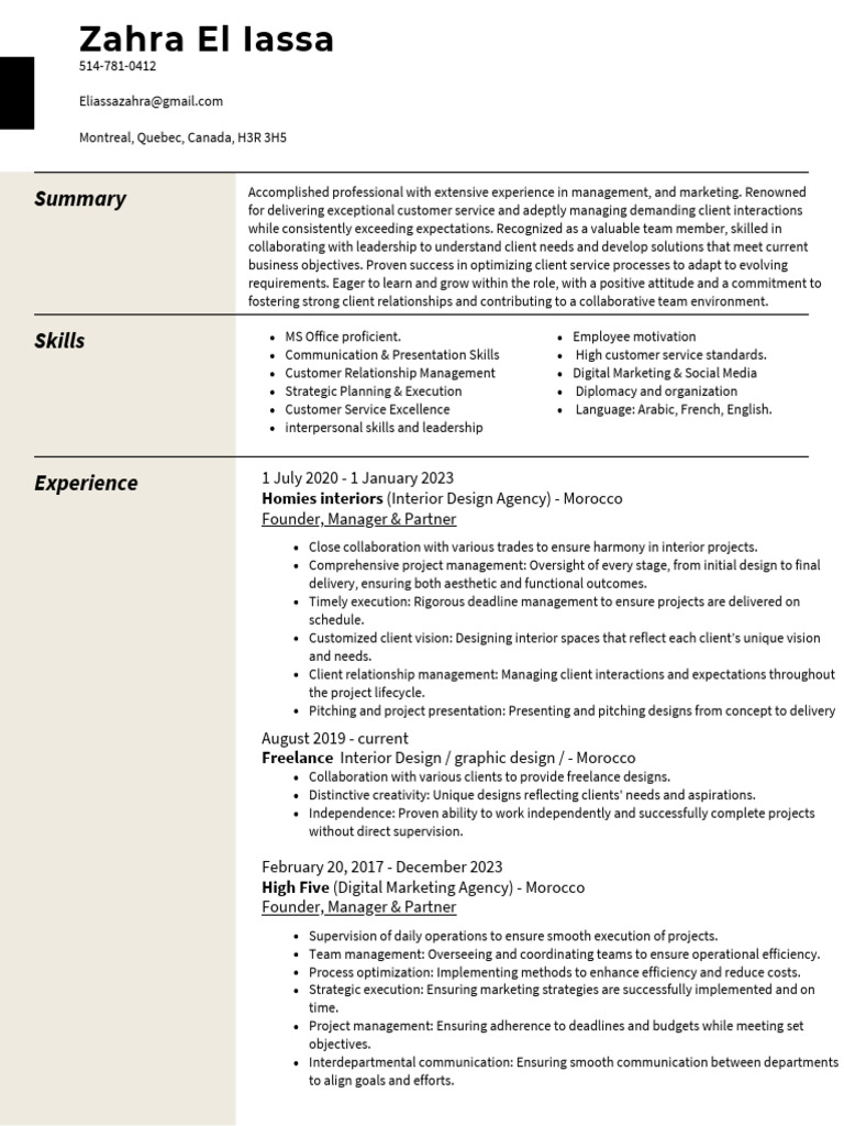 Zahra El Iassa English Resume | PDF | Leadership | Project Management