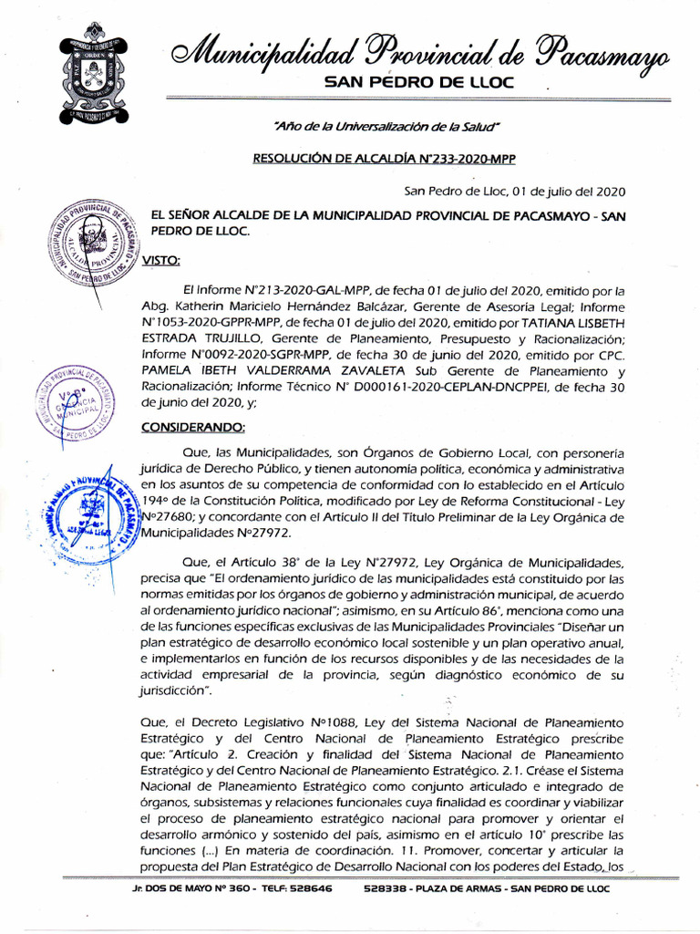 Plan Estratetégico Institucional 2020-2023 Municipalidad Provincial de Pacasmayo-San Pedro de ...