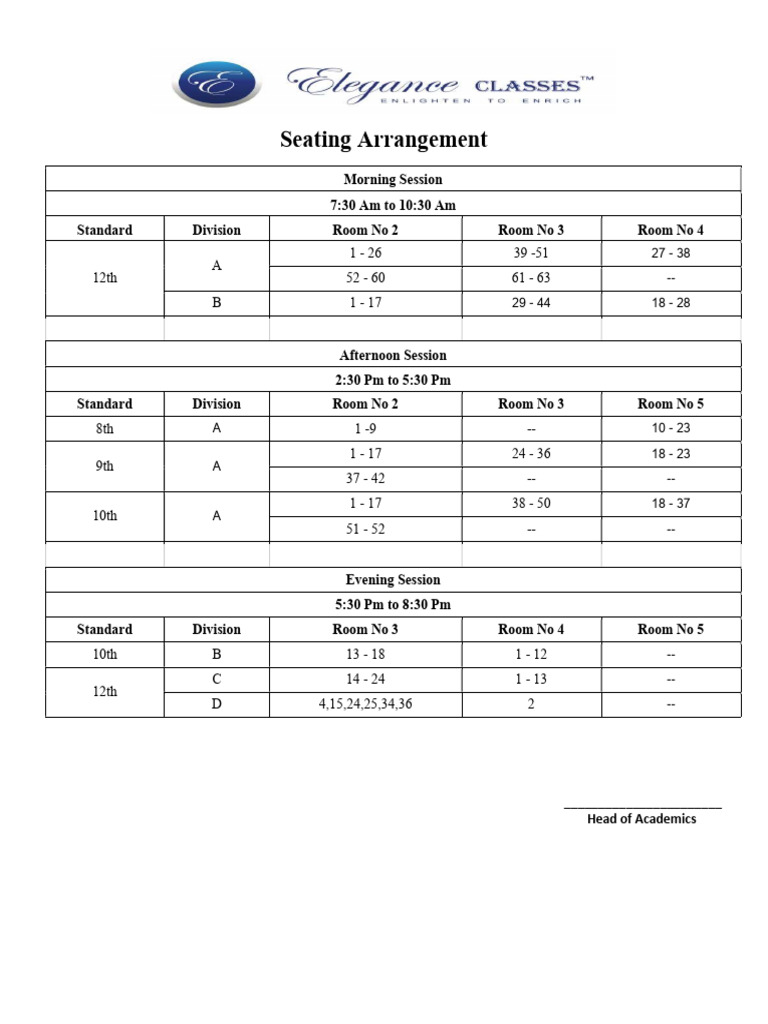 Seating Arrangement Sep | PDF