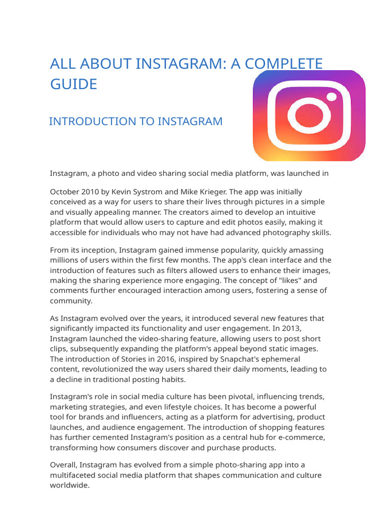 Instagram Evolution & Features Guide | PDF | Augmented Reality ...