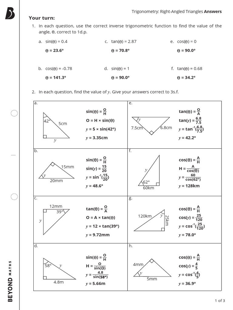 Trigonometry - Right-Angled Triangles (Answers) | PDF | Trigonometry ...