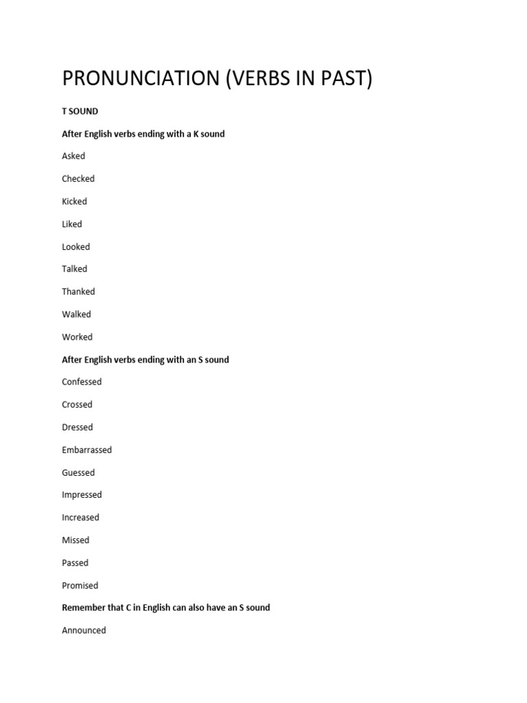 Pronunciation Verbs in Past T, D and Ed Sound | PDF