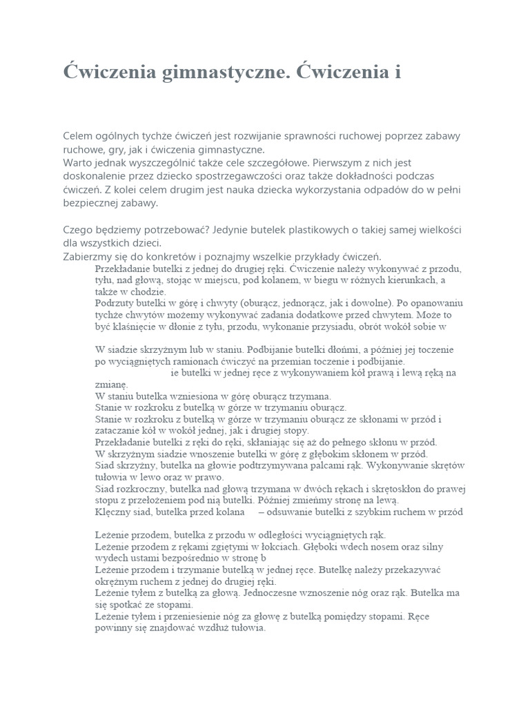 Ćwiczenia Gimnastyczne Z Wykorzyst Butelek | PDF