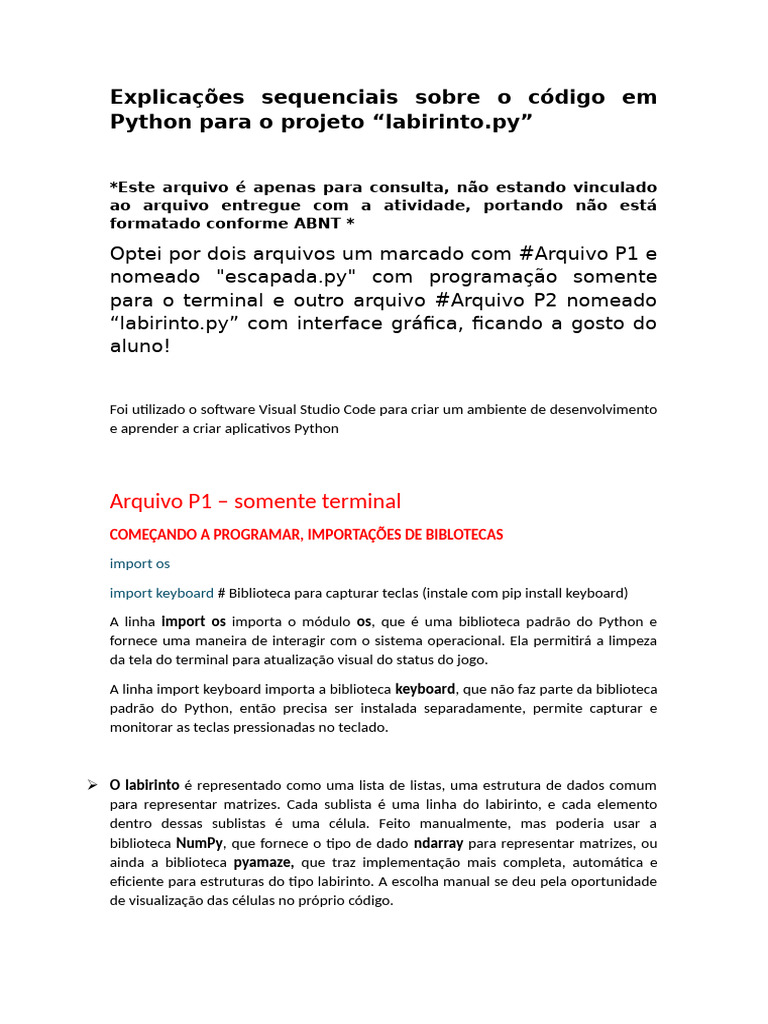 Explicações Sequenciais Sobre o Código em Python para o Projeto | PDF ...