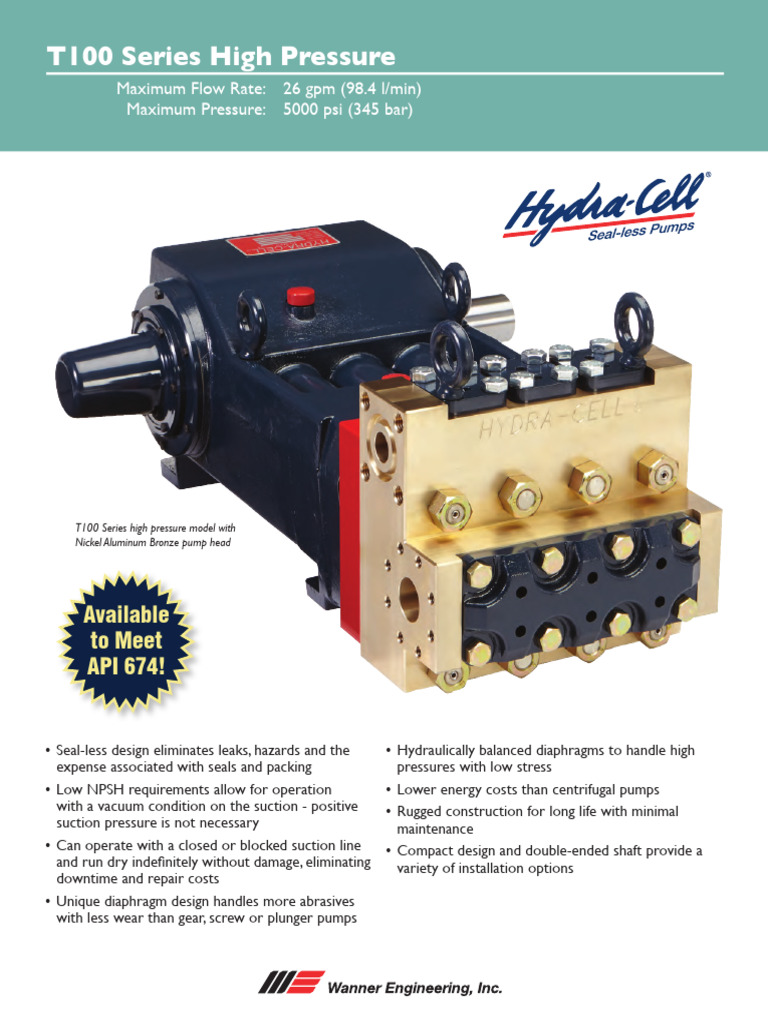 T100 High-Pressure Datasheet | PDF | Valve | Pump