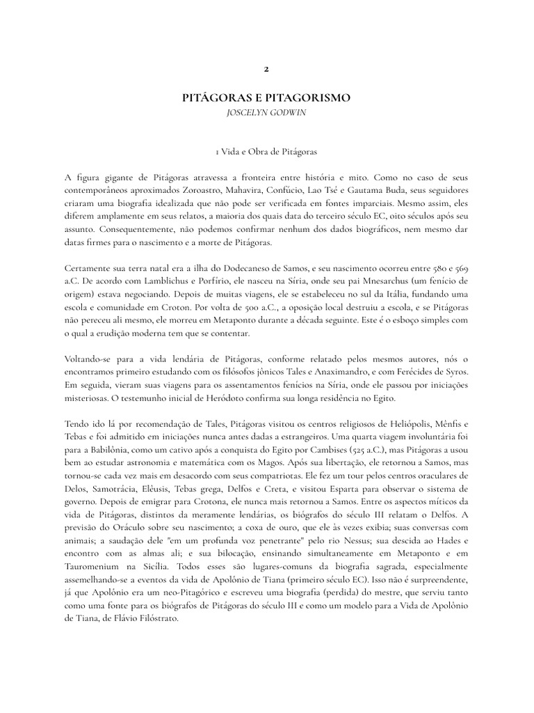 Pitágoras e Pitagorismo | PDF | Pitágoras | Platão