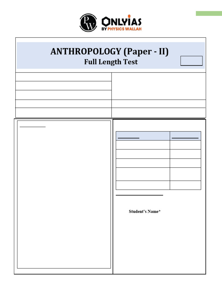 Anthropology (Hinglish) Answer Writing Full Length Test 02 PDF | PDF ...