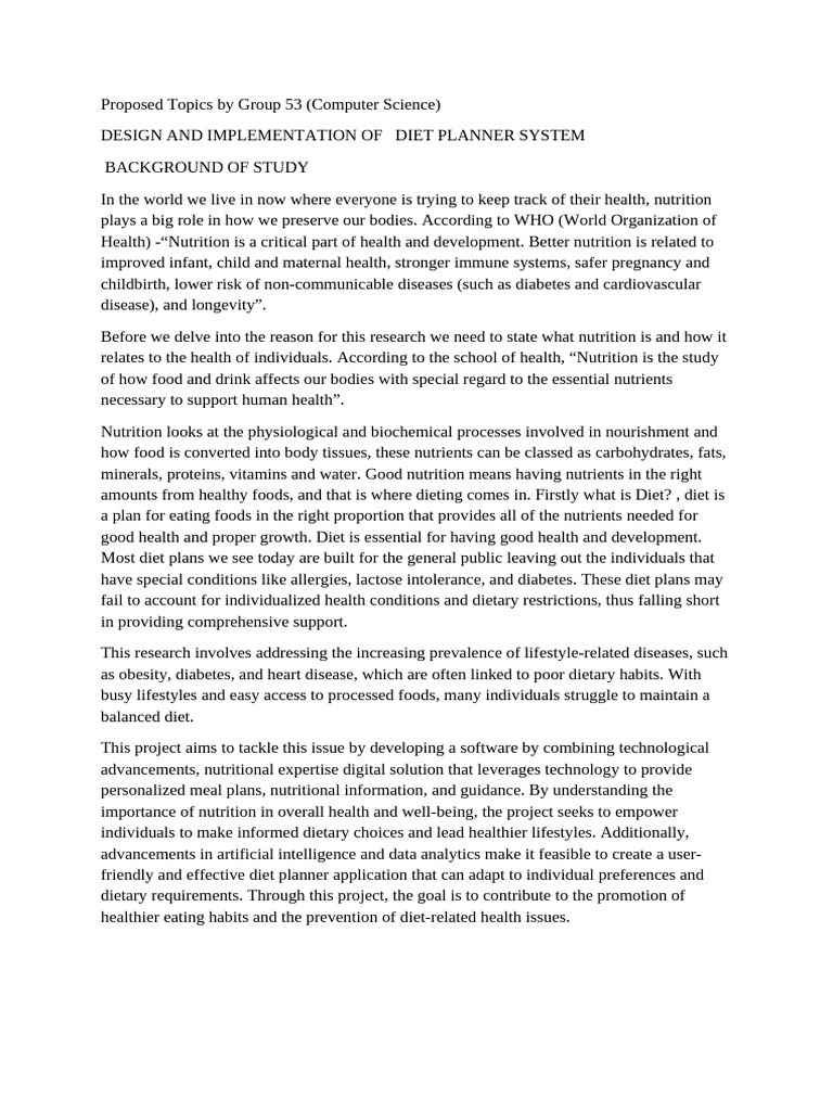 Project Proposal 2 Group 53 | PDF | Diet (Nutrition) | Diet & Nutrition