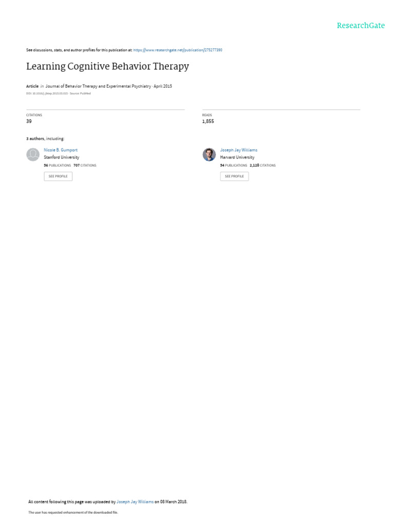 Learning Cognitive Behavior Therapy | PDF | Mental Disorder | Cognitive ...