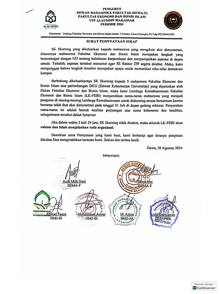 Surat Pernyataan Sikap SK Skorsing | PDF