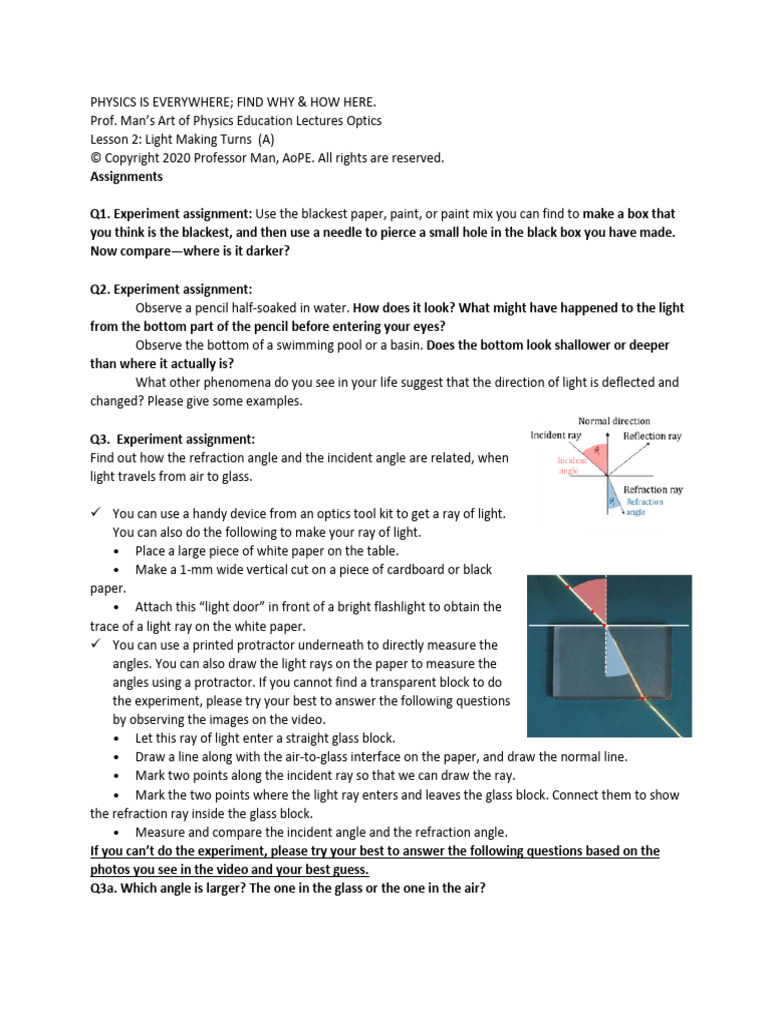 O02A_Assignments | PDF | Refraction | Glasses