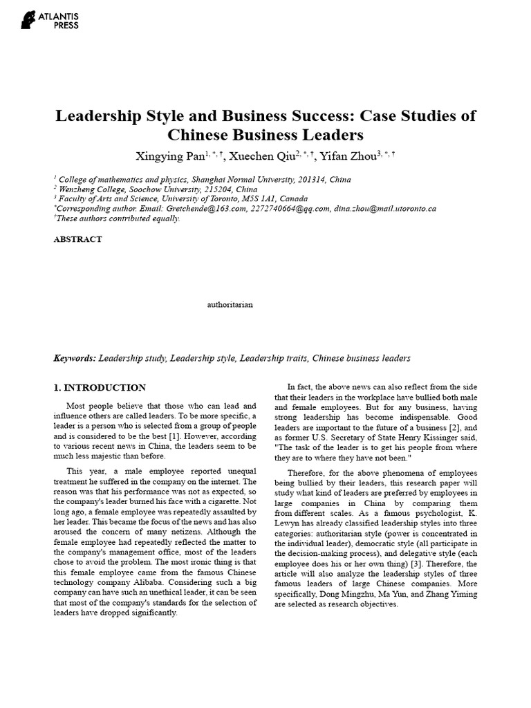 Leadership Style and Business Success: Case Studies of Chinese Business Leaders | PDF | Alibaba ...