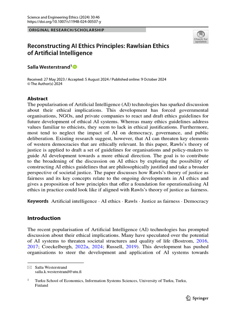 Rawlsian AI Ethics Principles | PDF | John Rawls | Justice