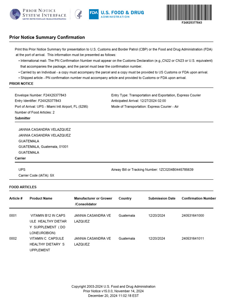 Fda Jannia Casandra Velazquez | PDF | Customs | U.S. Customs And Border ...