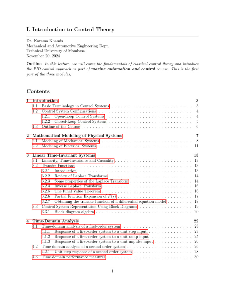 Section 1. Introduction_to_control_theory | PDF | Mathematical Model | Laplace Transform
