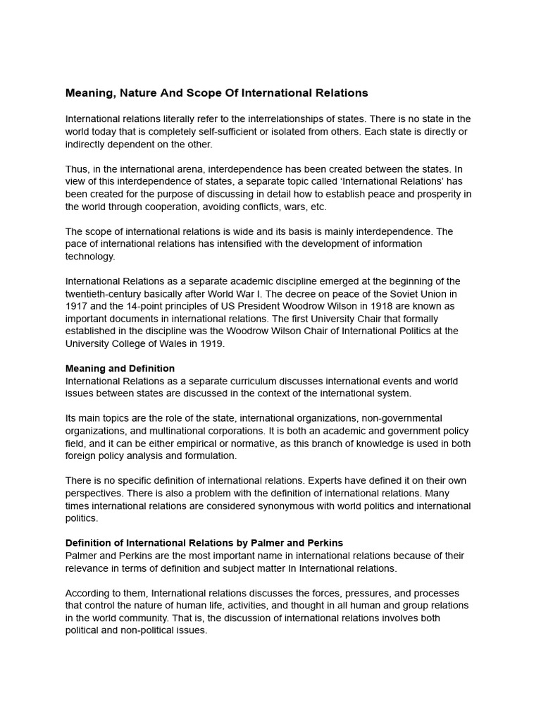Scope and Nature of International Relations | PDF | International ...