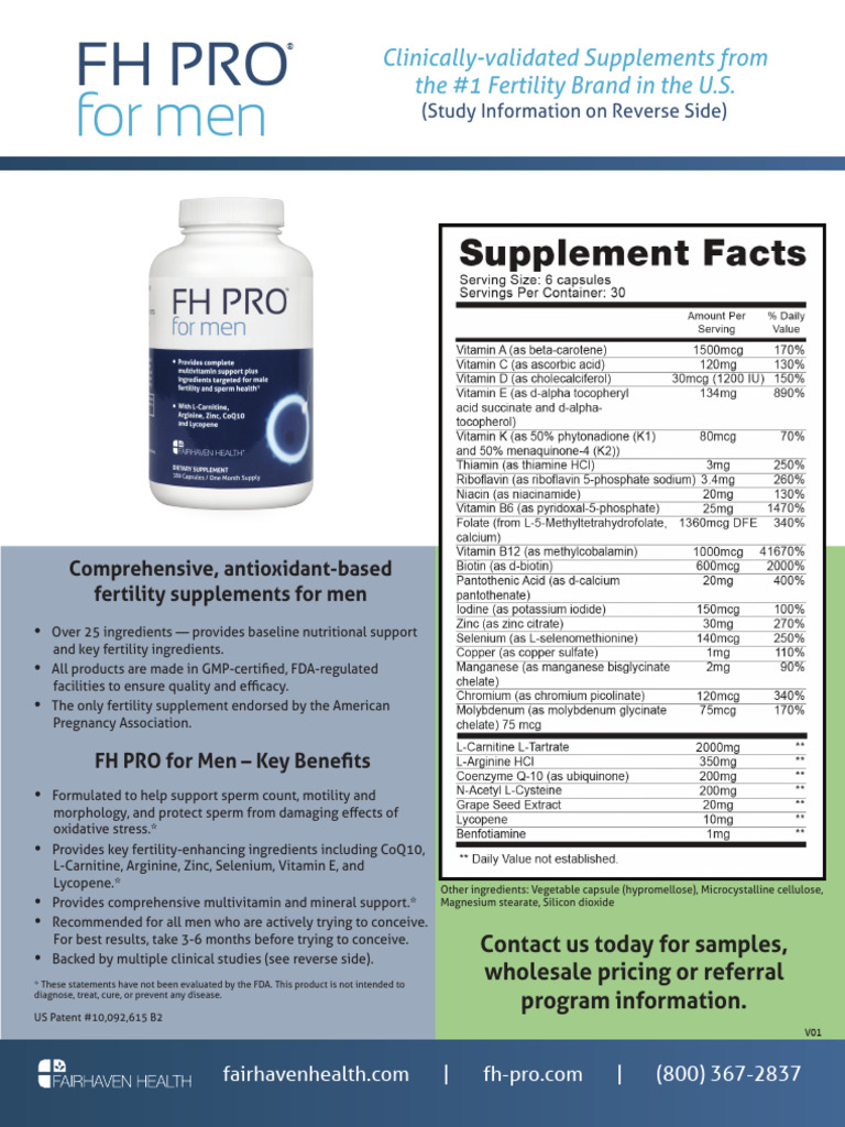 FH PRO For Men Tech Sheet | PDF | Dietary Supplements