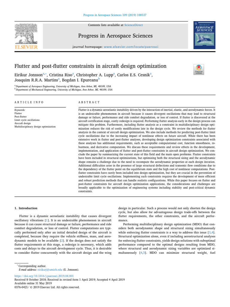 Flutter And Post Flutter Constraints In Aircraft Design Optimization 8005