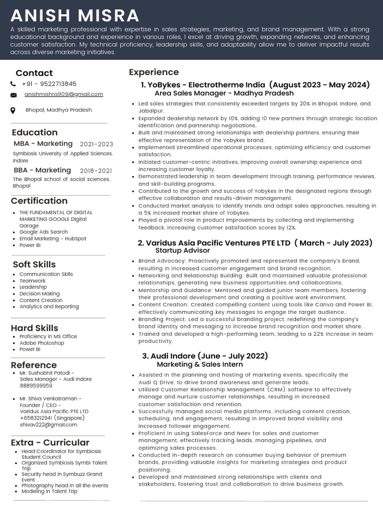 Anish’s resume | PDF | Brand | Marketing