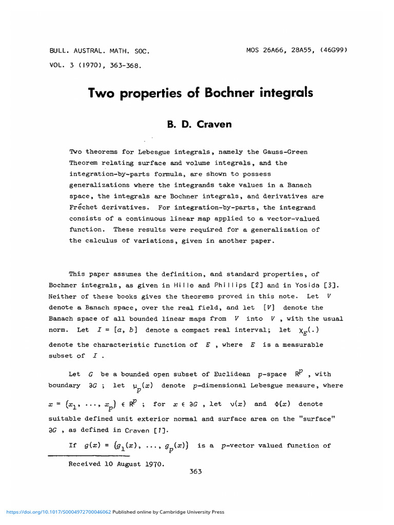 Craven, Two-Properties-Of-Bochner-Integrals (1970) | PDF | Integral ...