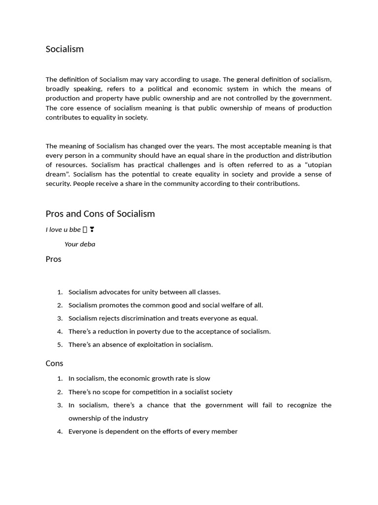 Understanding Socialism: Pros and Cons | PDF