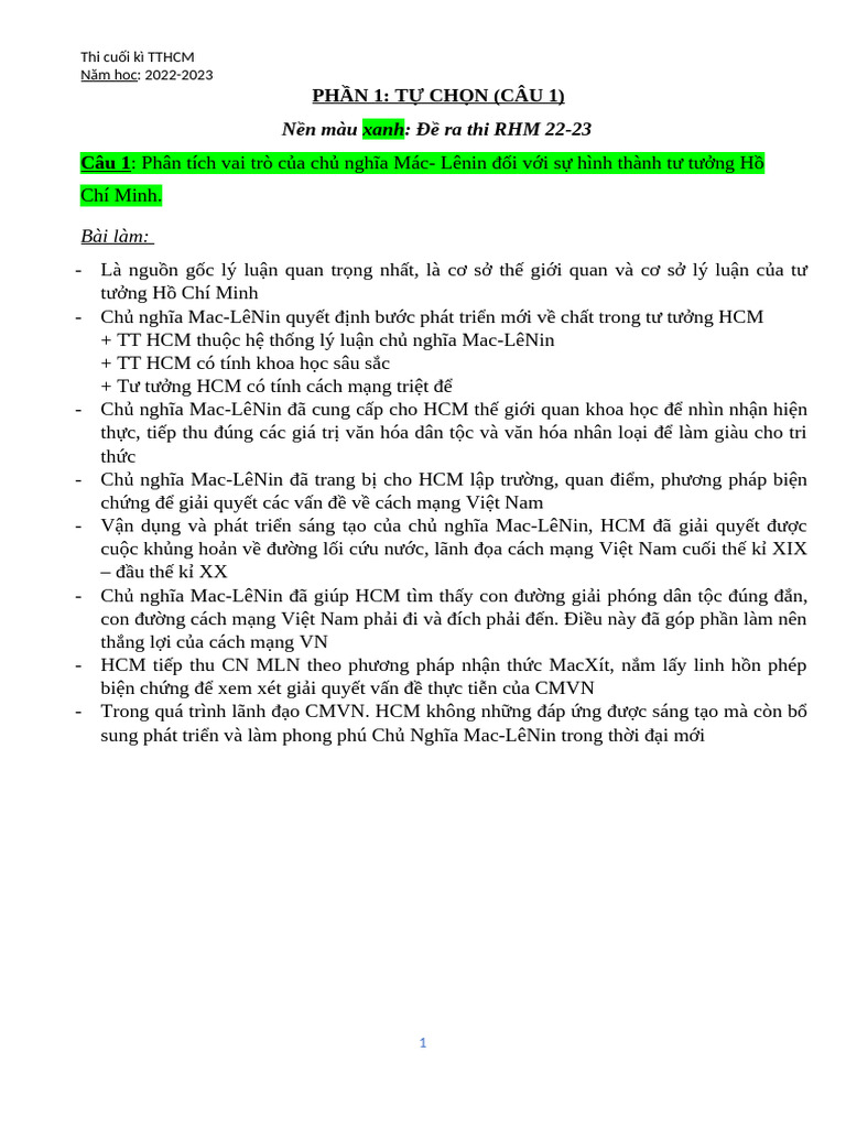 Thi cuối Kì TTHCM | PDF