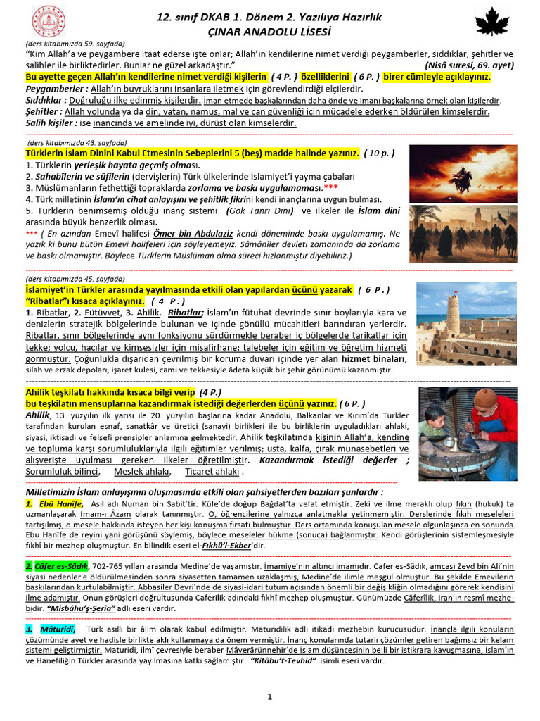 DKAB - 1. 2. Ders Notu - ANADOLU'da İSLAM - Pergel | PDF