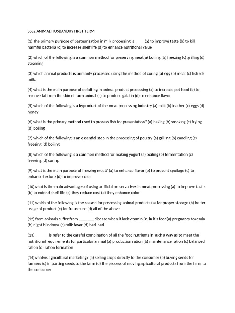 SSS2 ANIMAL HUSBANDRY | PDF | Digestion | Nutrition