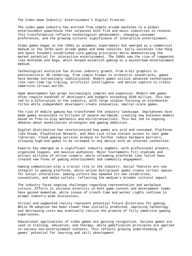 Video Game Industry Document | PDF | Video Games | Virtual Reality