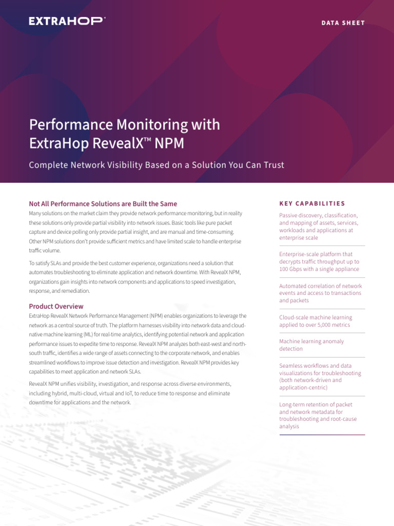Performance Monitoring With Extrahop RevealX NPM Data Sheet | PDF ...