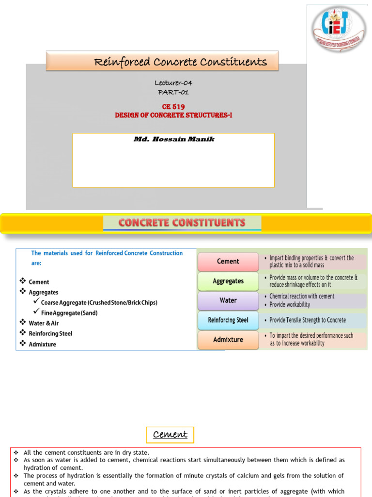 RCC Constituents PART-1 | PDF | Cement | Concrete