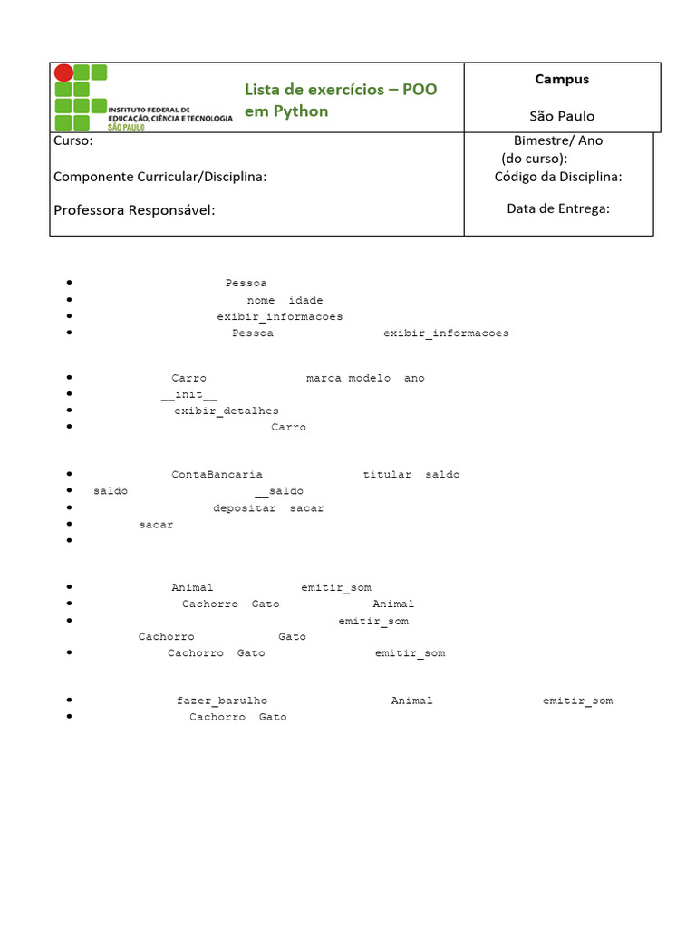 Lista de POO em Python | PDF