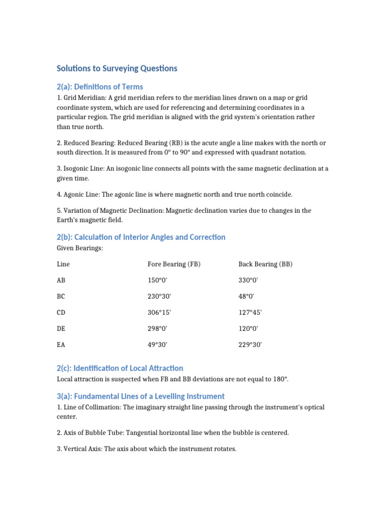 Surveying Terms and Calculations Explained | PDF