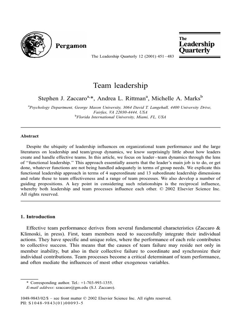 Ac Paper Team Leadership | PDF | Leadership | Metacognition