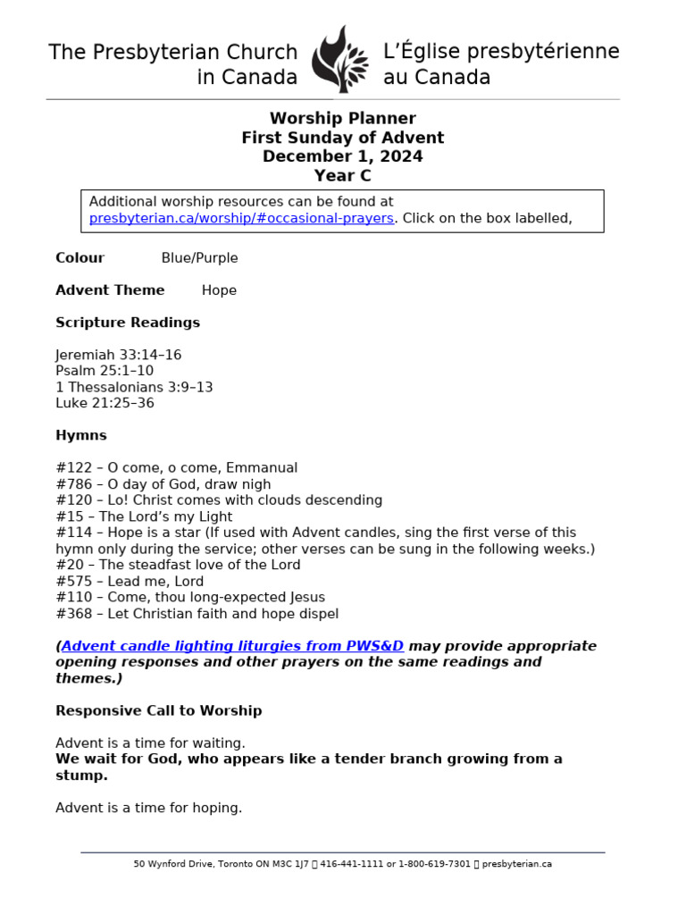 Advent Worship Planner: Hope Theme | PDF | Advent | Prayer