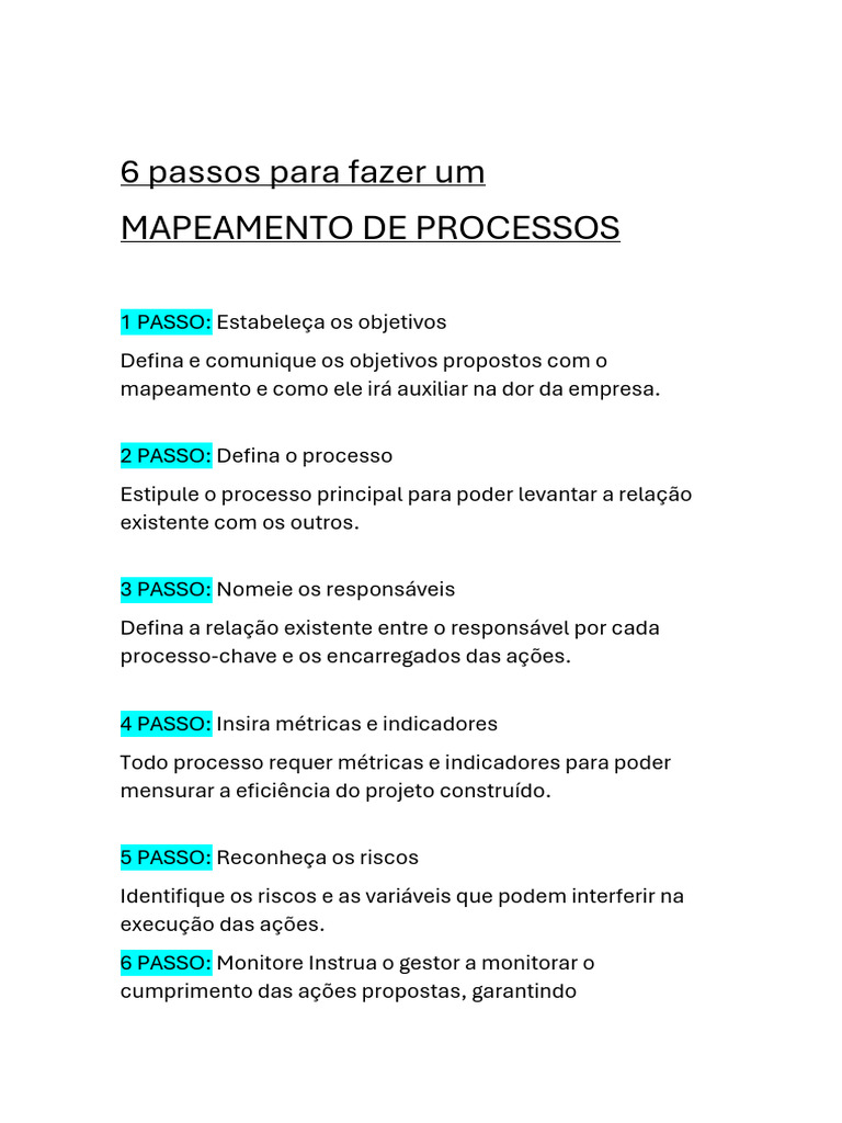 6 Passos Do Mapeamento Do Processos | PDF