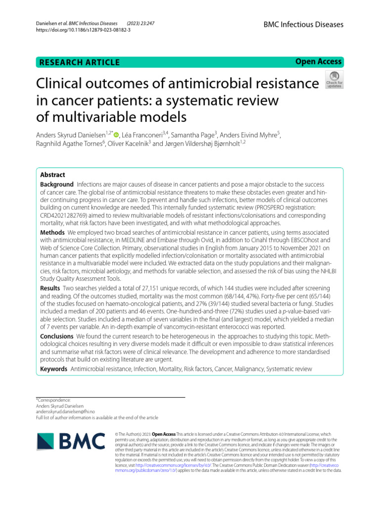 AMR in Cancer Article | PDF | Antimicrobial Resistance | Infection