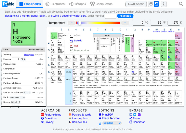 Tabla Periódica - Ptable - Propiedades | PDF | Rieles | Sustancias químicas