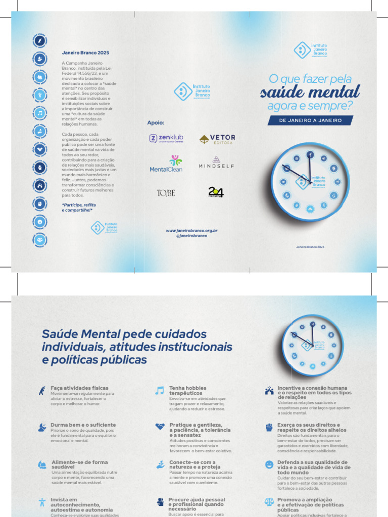 Folder Janeiro Branco 2025 30x21cm FRENTE E VERSO | PDF | Saúde mental | Bem-estar