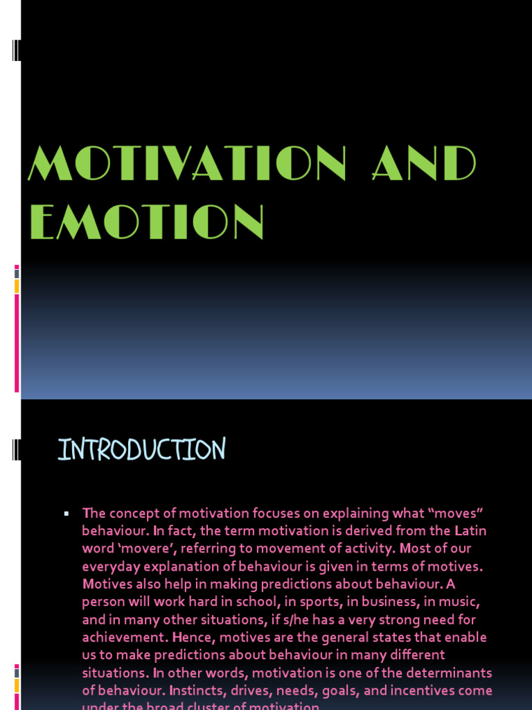 XI CH 9 PPT - PPTX Psychology | PDF | Emotions | Motivational