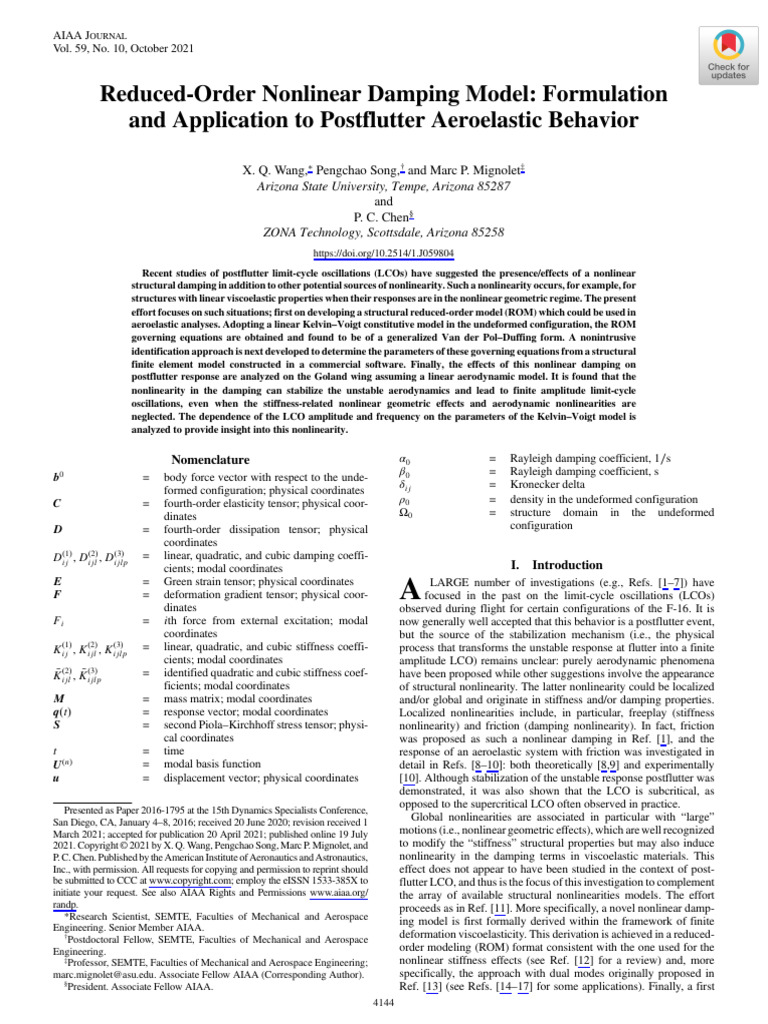 Wang Et Al 2021 Reduced Order Nonlinear Damping Model Formulation and ... Wang Et Al 2021 Reduced Order Nonlinear Damping Model Formulation and ...