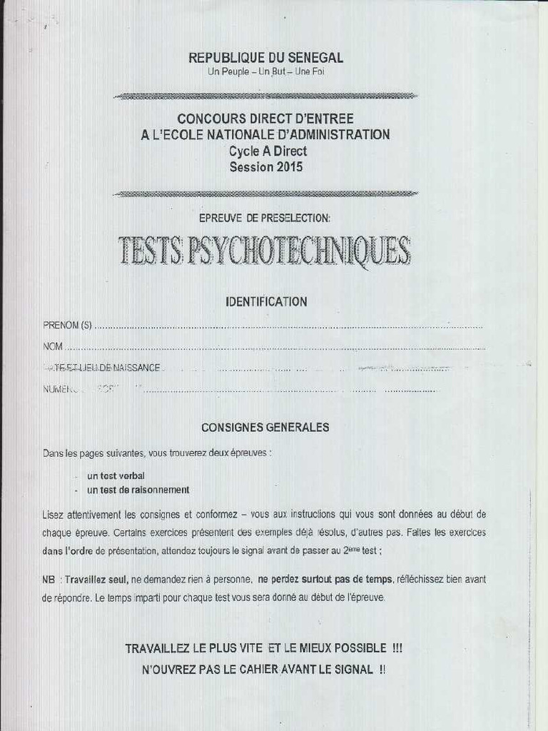 Tests Psychotechniques DA 2015 | PDF