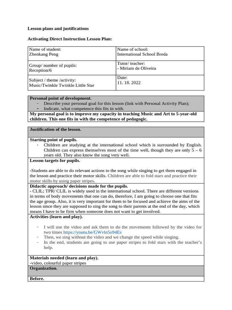 Twinkle Twinkle Little Start | PDF | Teachers | Lesson Plan