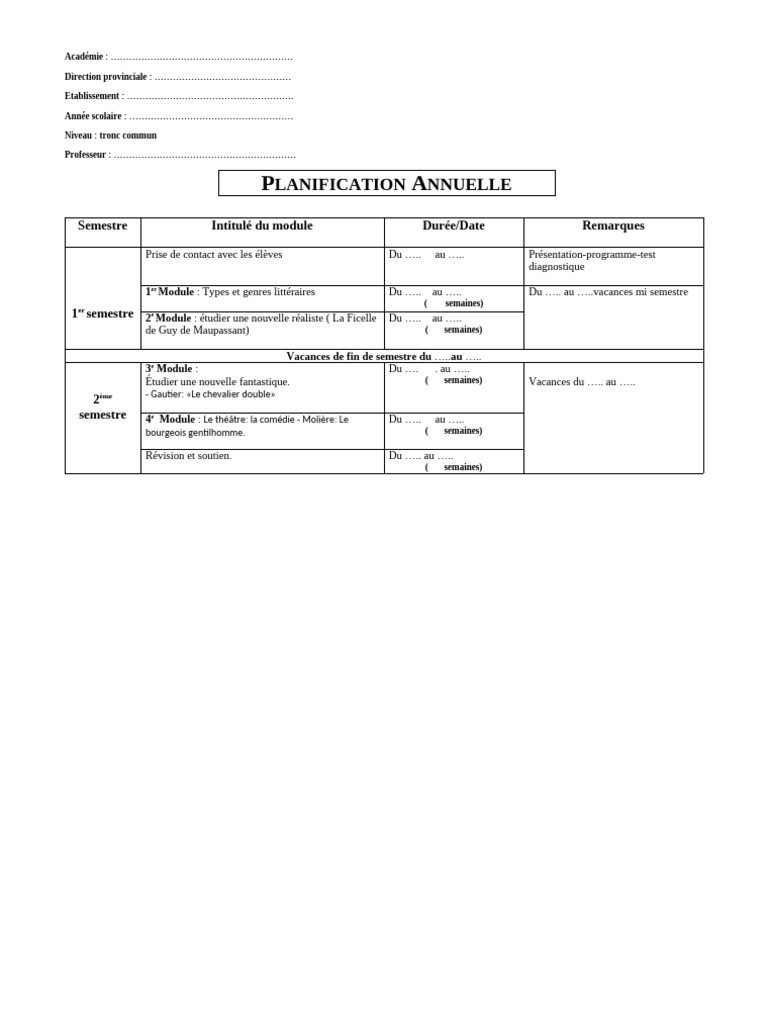 Planification annuelle tronc commun français | PDF