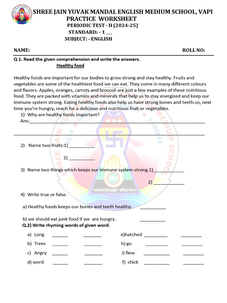 English Practice Worksheet | PDF | Foods