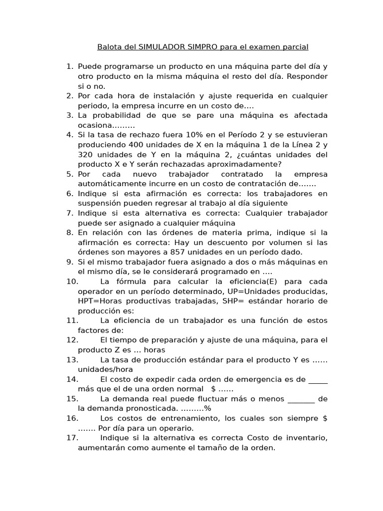 Balota Parcial para SIMPRO | PDF