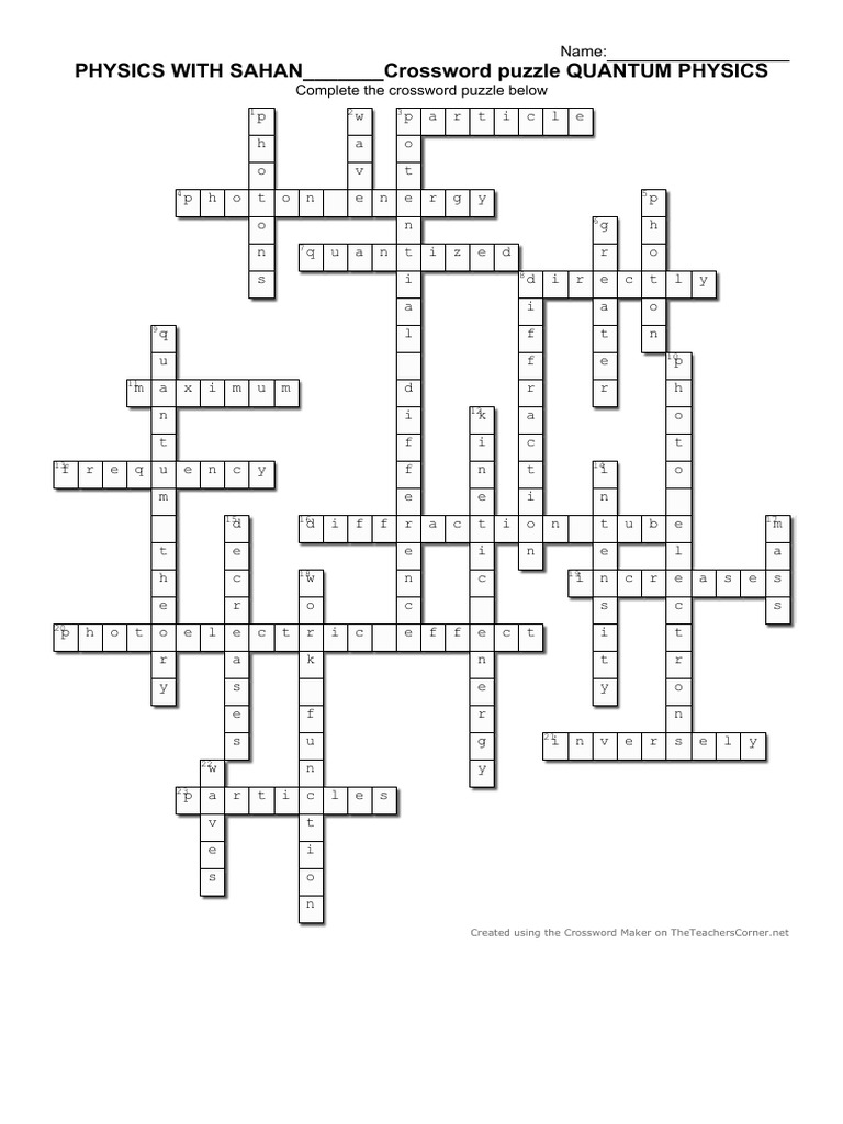 Crossword Puzzle Quantum Physics ANS | PDF | Photoelectric Effect ...