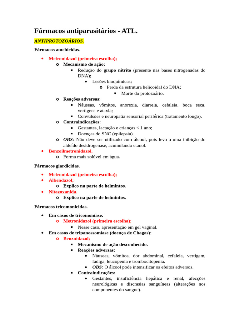 Fármacos Antiparasitários | PDF
